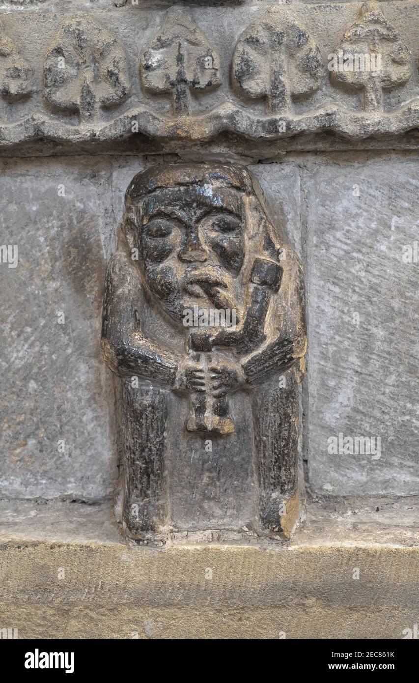 Medieval sculpture of a piper, Leschman Chantry Chapel, Hexham Abbey ...