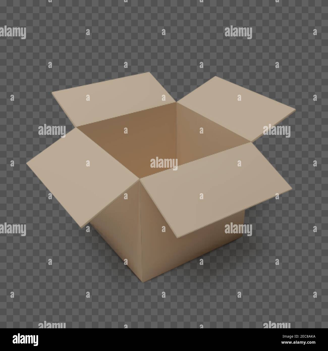 Open isometric box. Empty paper parcel. Isolated realistic carton ...