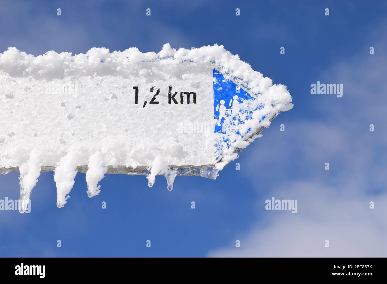 frozen hiking sign Stock Photo - Alamy