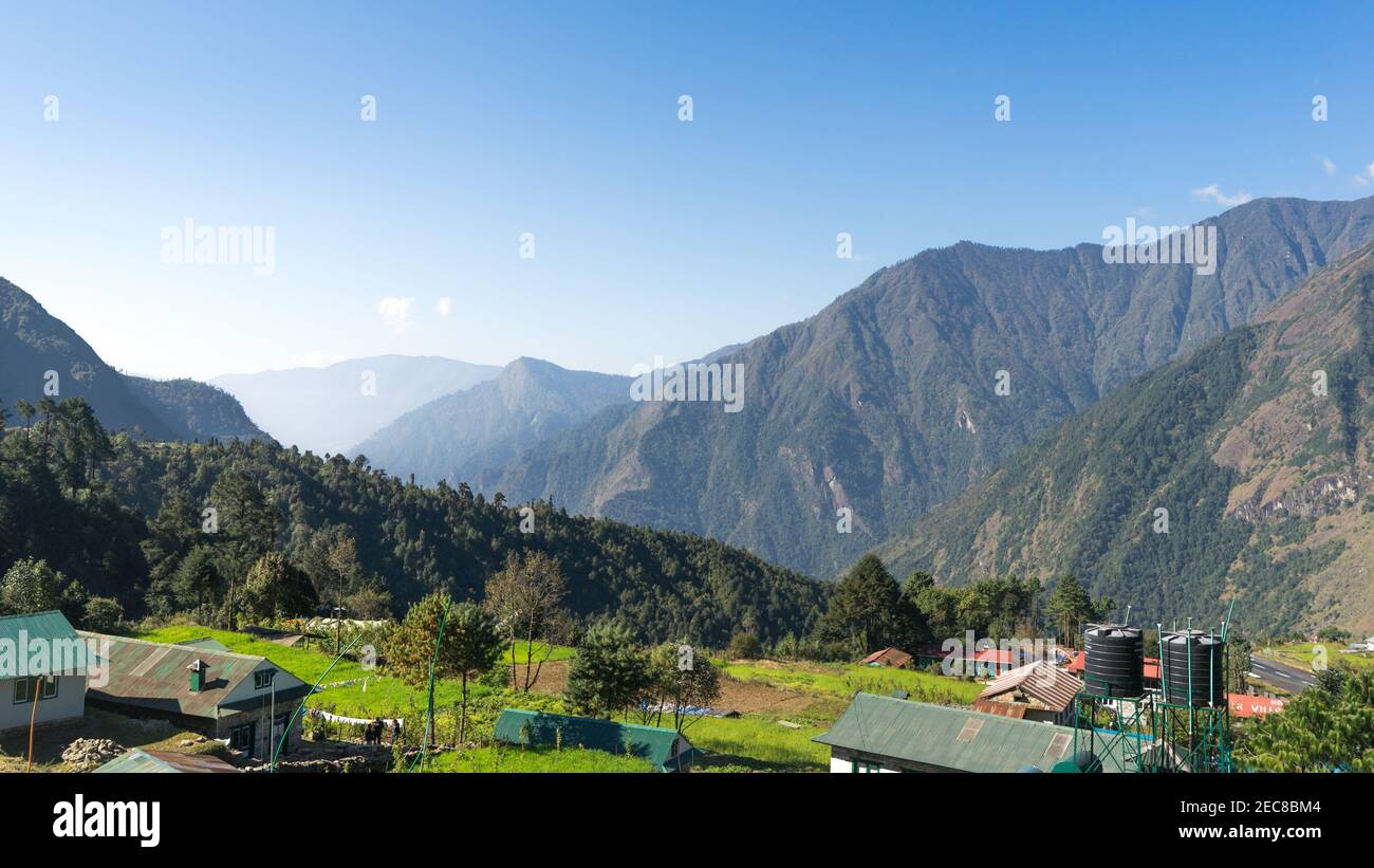 landscape in the mountains, Lukla Airport viewpoint, Everest Base Camp ...