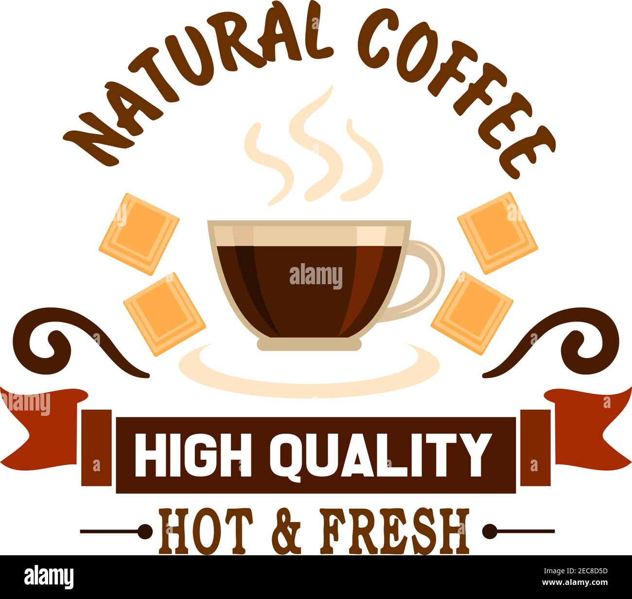 Natural coffee high quality symbol with cup of espresso supplemented ...