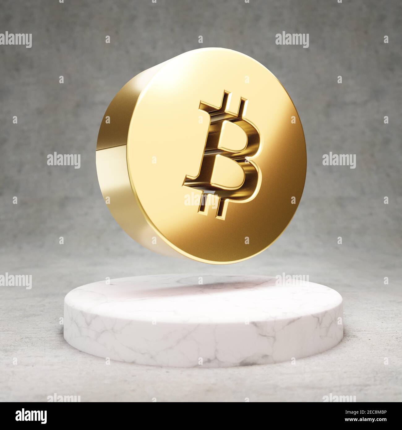 Biticon cryptocurrency icon. Gold 3d rendered icon on white marble ...