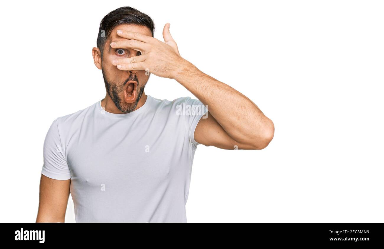 Man covering eye hand in Cut Out Stock Images & Pictures - Alamy