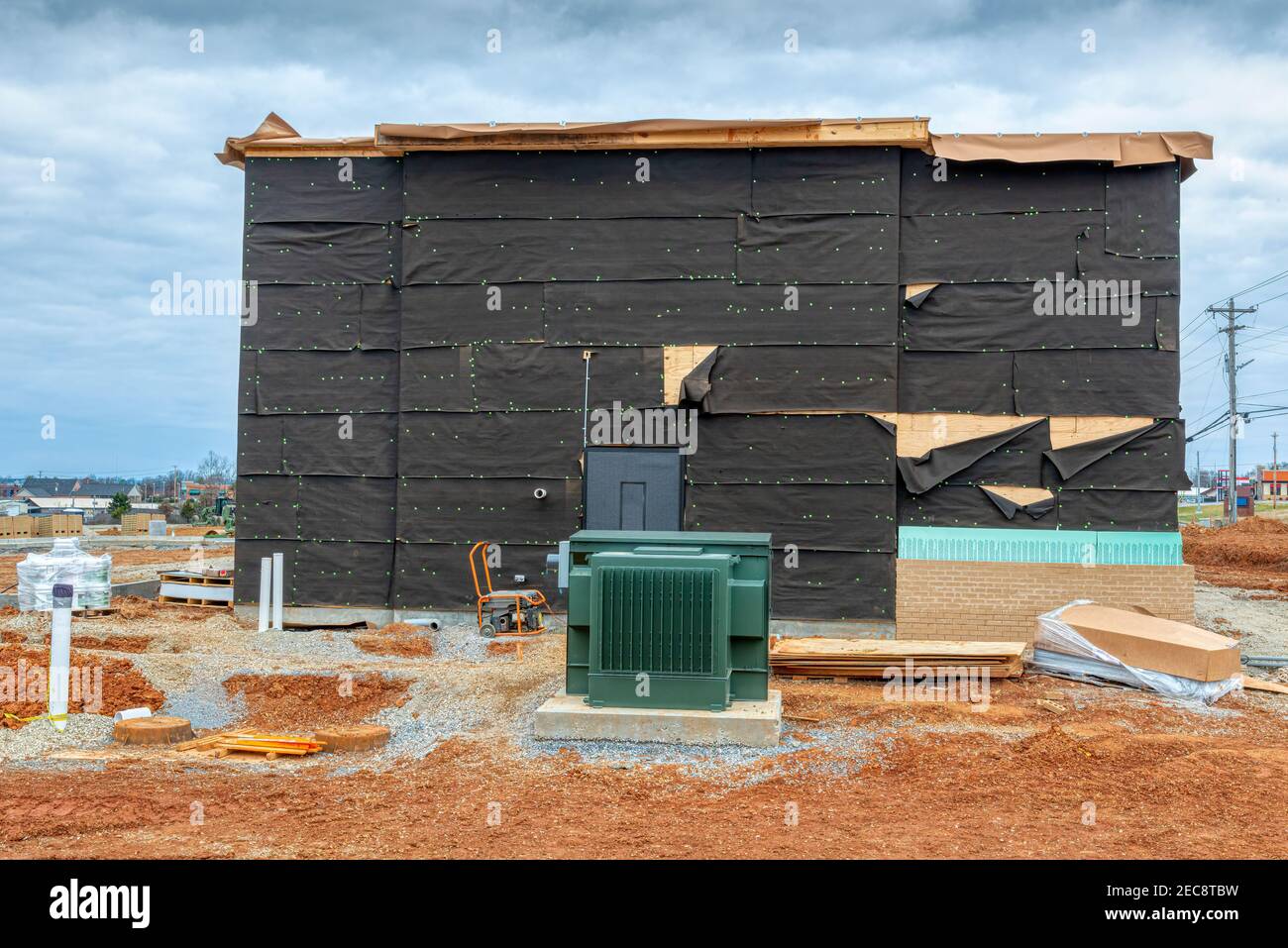 Horizontal shot of a new fast food restaurant under construction in ...