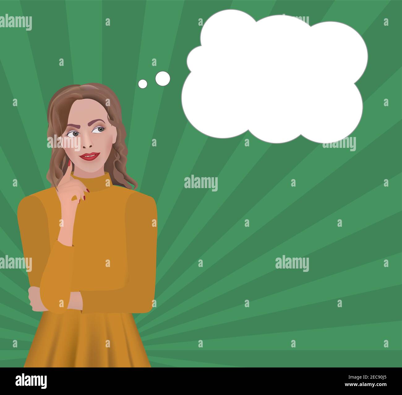 Woman in yellow blouse thinking. vector Stock Vector Image & Art - Alamy