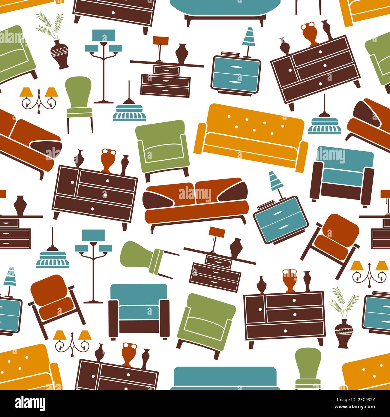 Furniture seamless background. Wallpaper with pattern of vector room ...