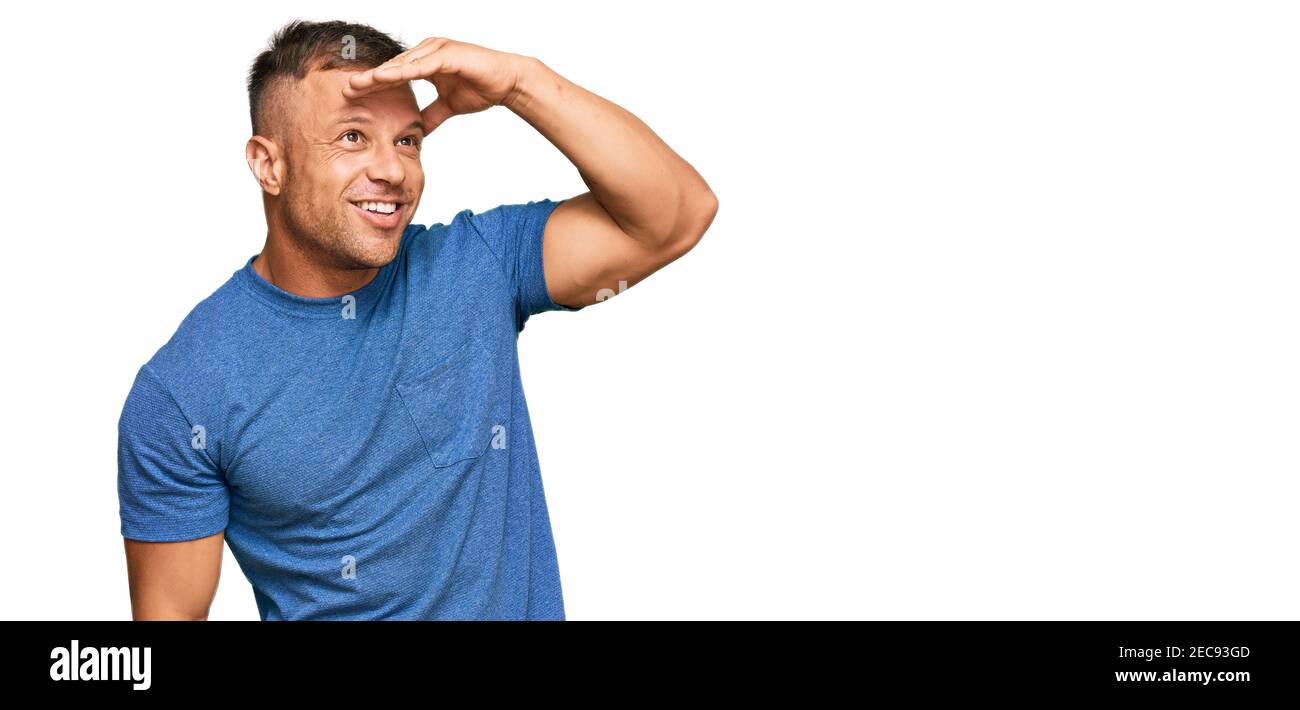 Handsome muscle man wearing casual clothes very happy and smiling ...