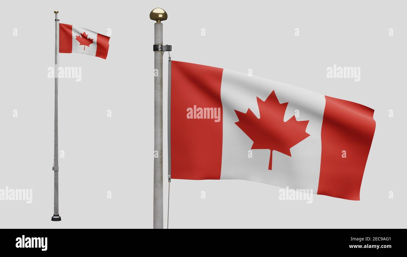 3D illustration Canadian flag waving in wind. Close up of Canada banner ...