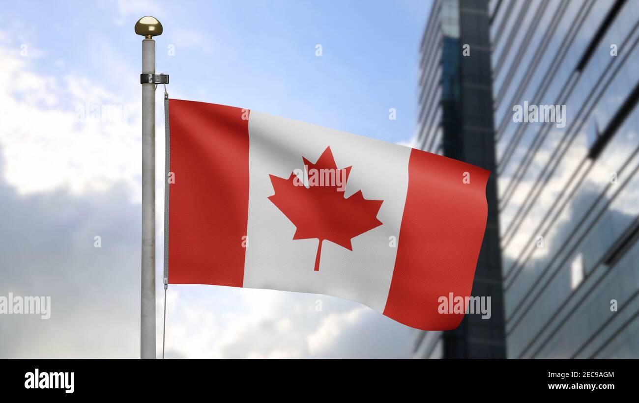 3D illustration Canadian flag waving in wind. Close up of Canada banner ...