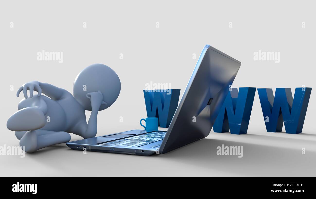 3d cartoon character using laptop computer - 3d rendering Stock Photo ...