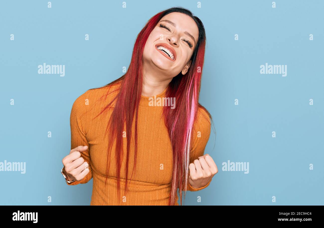 Young caucasian woman wearing casual clothes very happy and excited ...