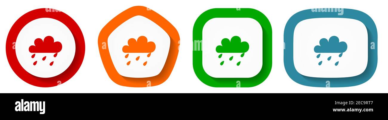 Rain vector icon set, flat design buttons on white background Stock ...