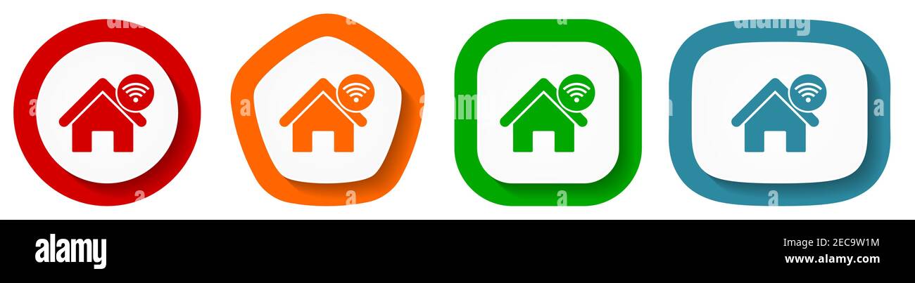 Internet, home, house vector icon set, flat design buttons on white ...