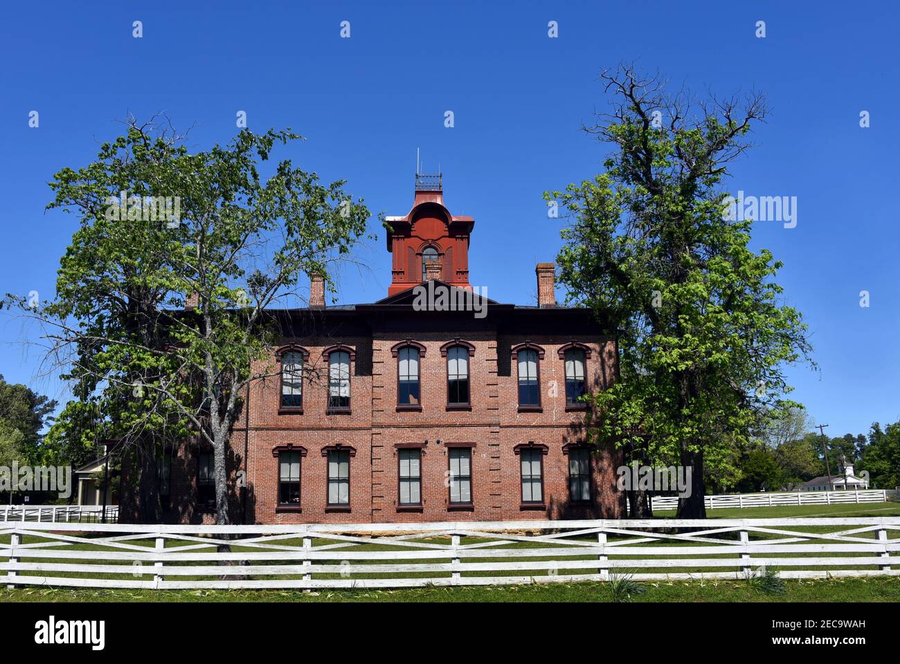 The Courthouse at Historic Washington State Park is red brick. It is ...