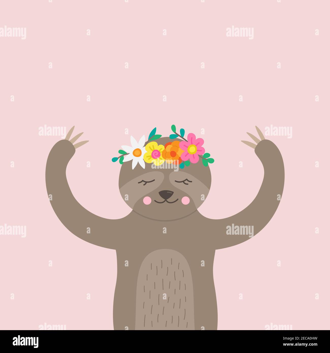 Cute sloth vector illustration. Hand drawn sloth animal with flower ...