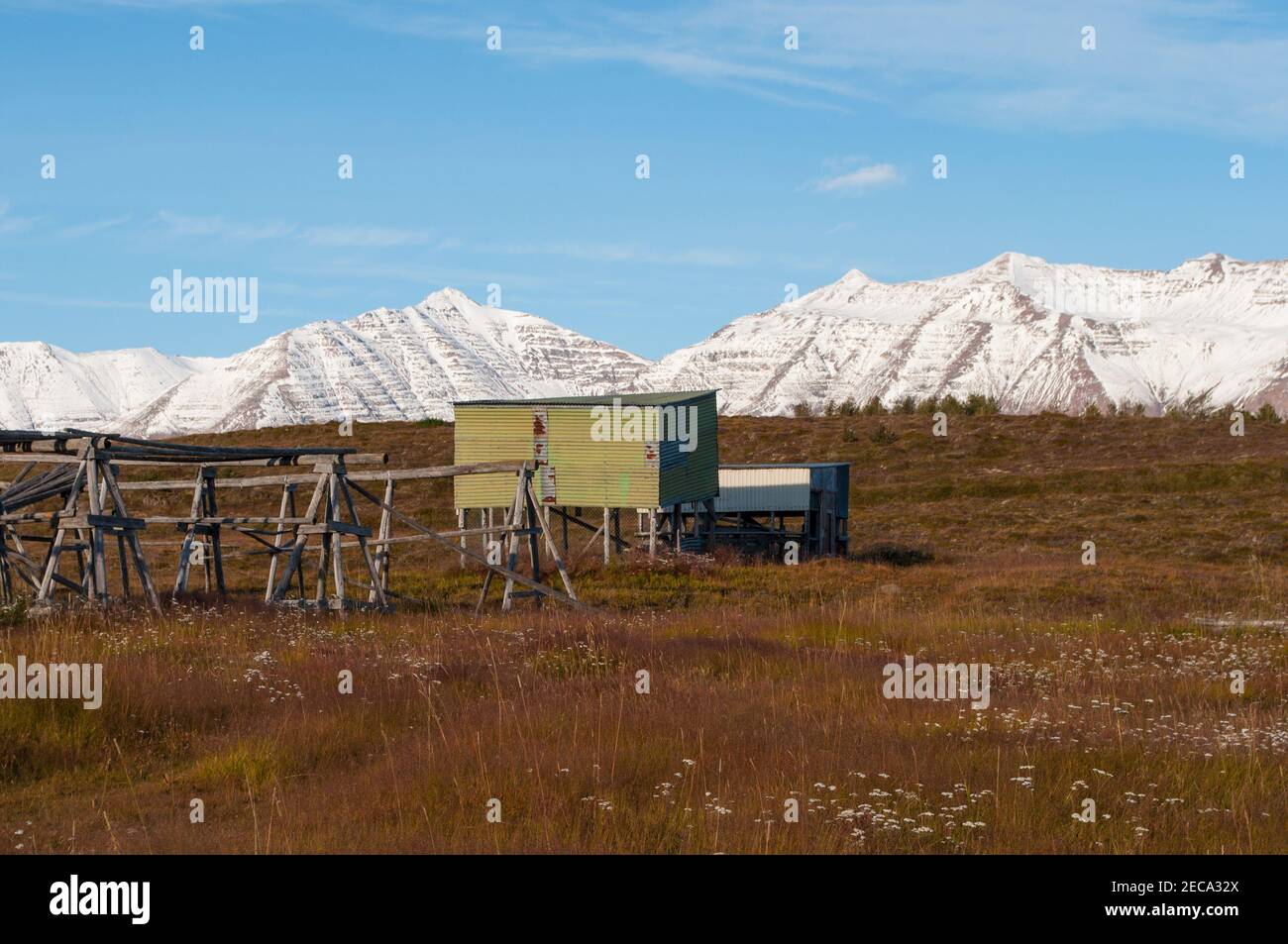 fish drying cottages on island of Hrisey in Iceland Stock Photo - Alamy