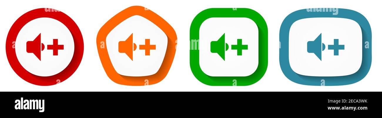 Speaker volume vector icon set, flat design buttons on white background ...
