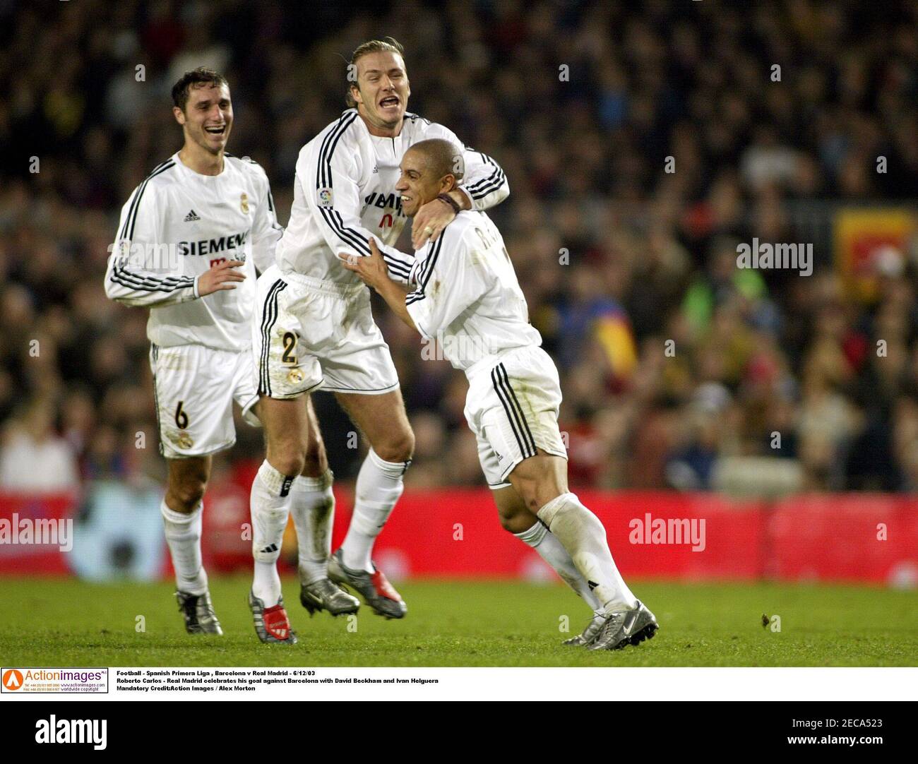 Roberto carlos real madrid celebrates hi-res stock photography and ...