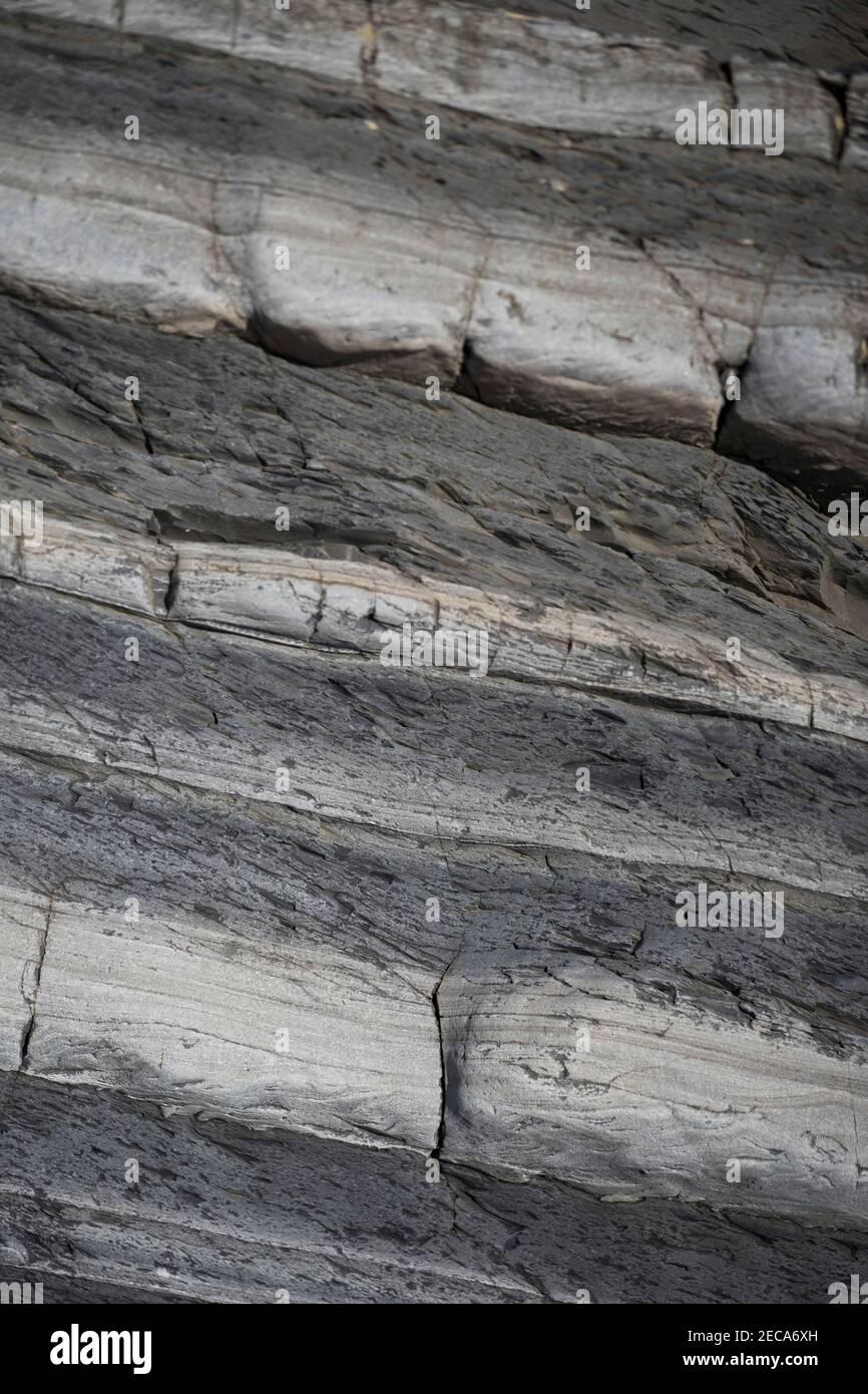Beach with stacked limestone strata in Ceredigion, Wales,UK Stock Photo ...