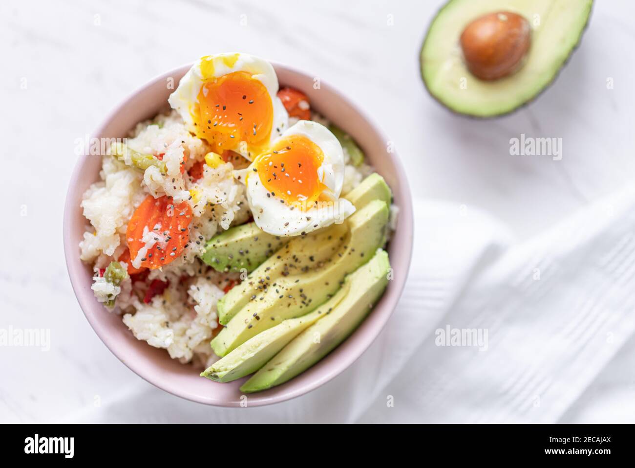 Veggie Rice With Mixed Vegetables, Avocado and Boiled Egg, Flat Lay ...