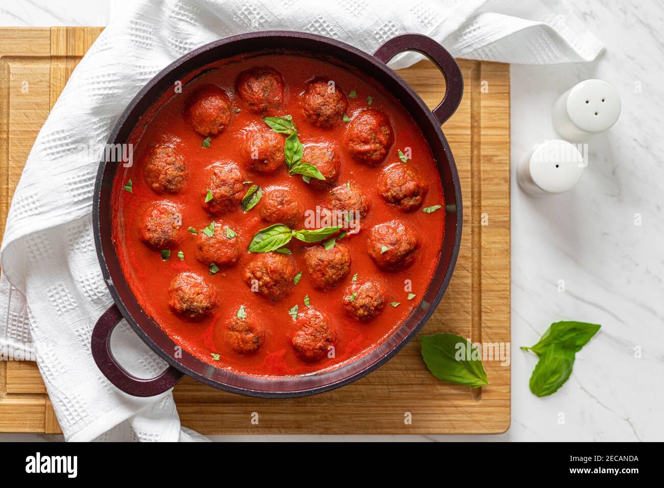 Marinara Minced Beef Meatballs and Tomato Sauce, Flat Lay Stock Photo ...