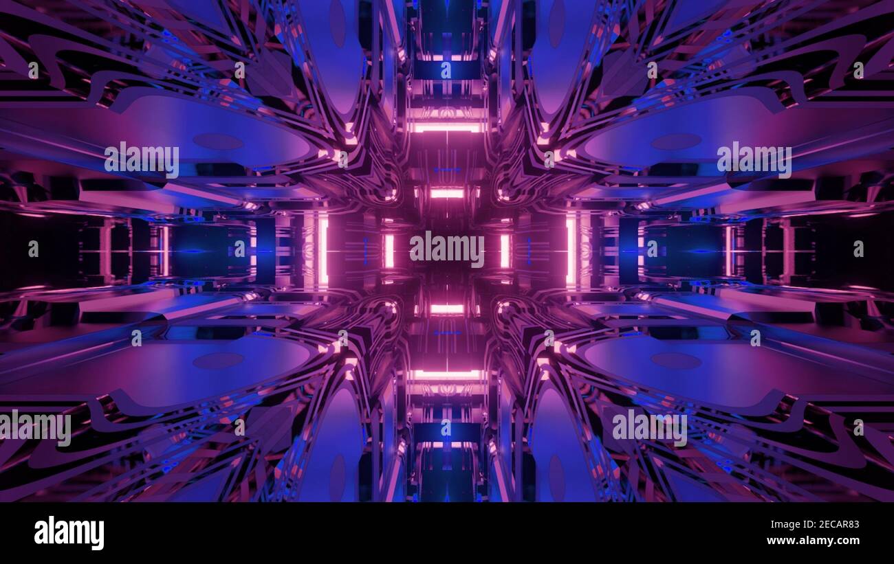 Abstract blue and pink geometric kaleidoscope symmetric background with ...
