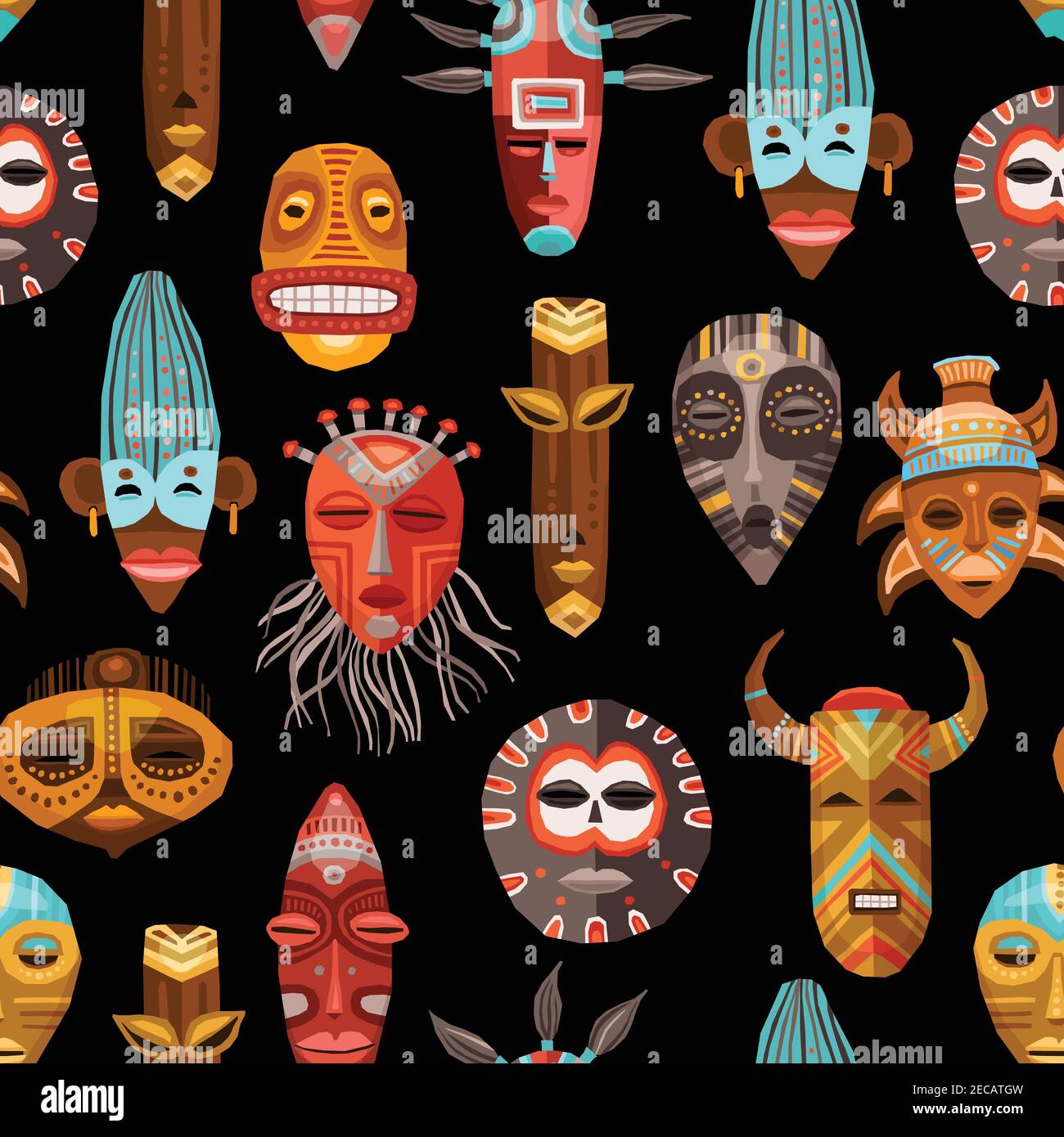 Set Of Patterns With Tribal African Masks Royalty Free SVG,, 52% OFF