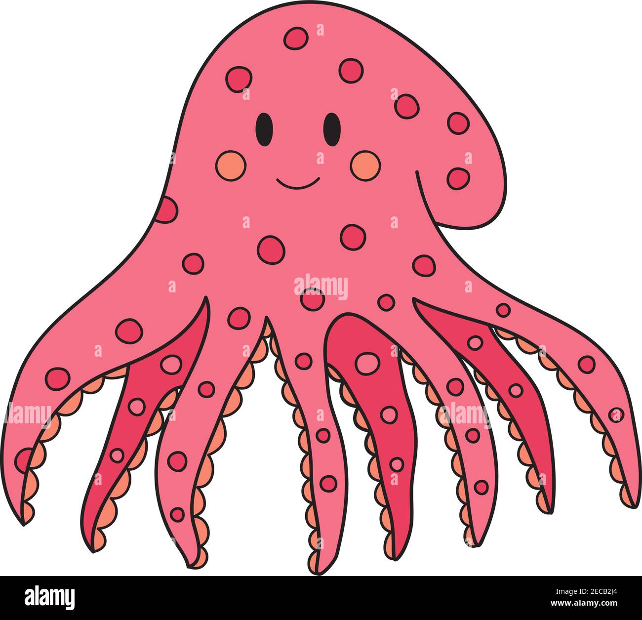 Octopus cute vector illustration. Hand drawn outlined ocean, marine ...