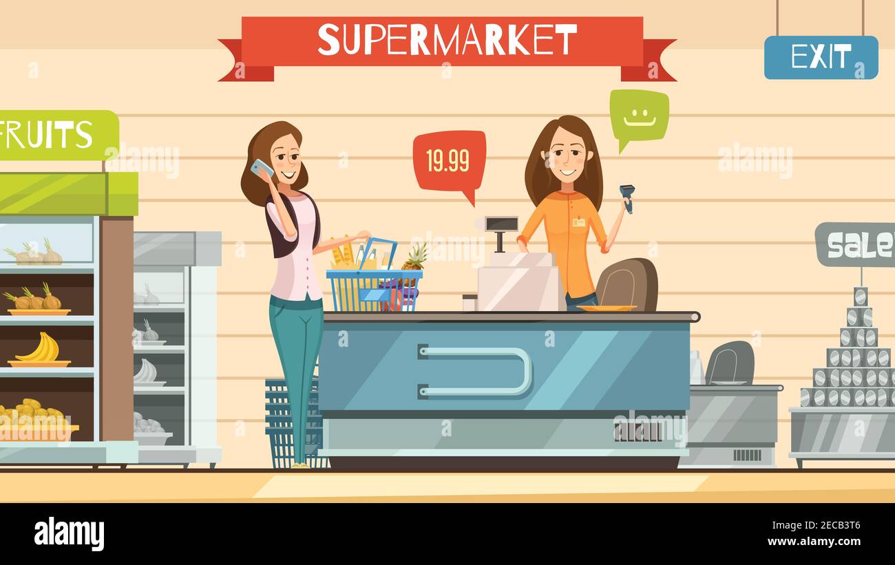 Supermarket Checkout Cartoon