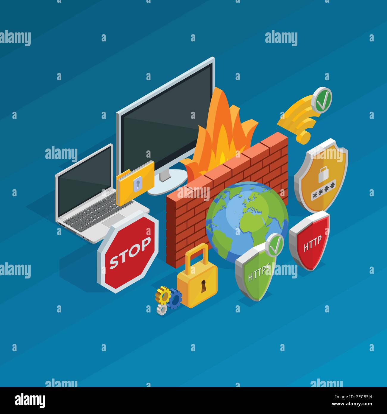 Internet security isometric concept with antivirus and hacking activity ...