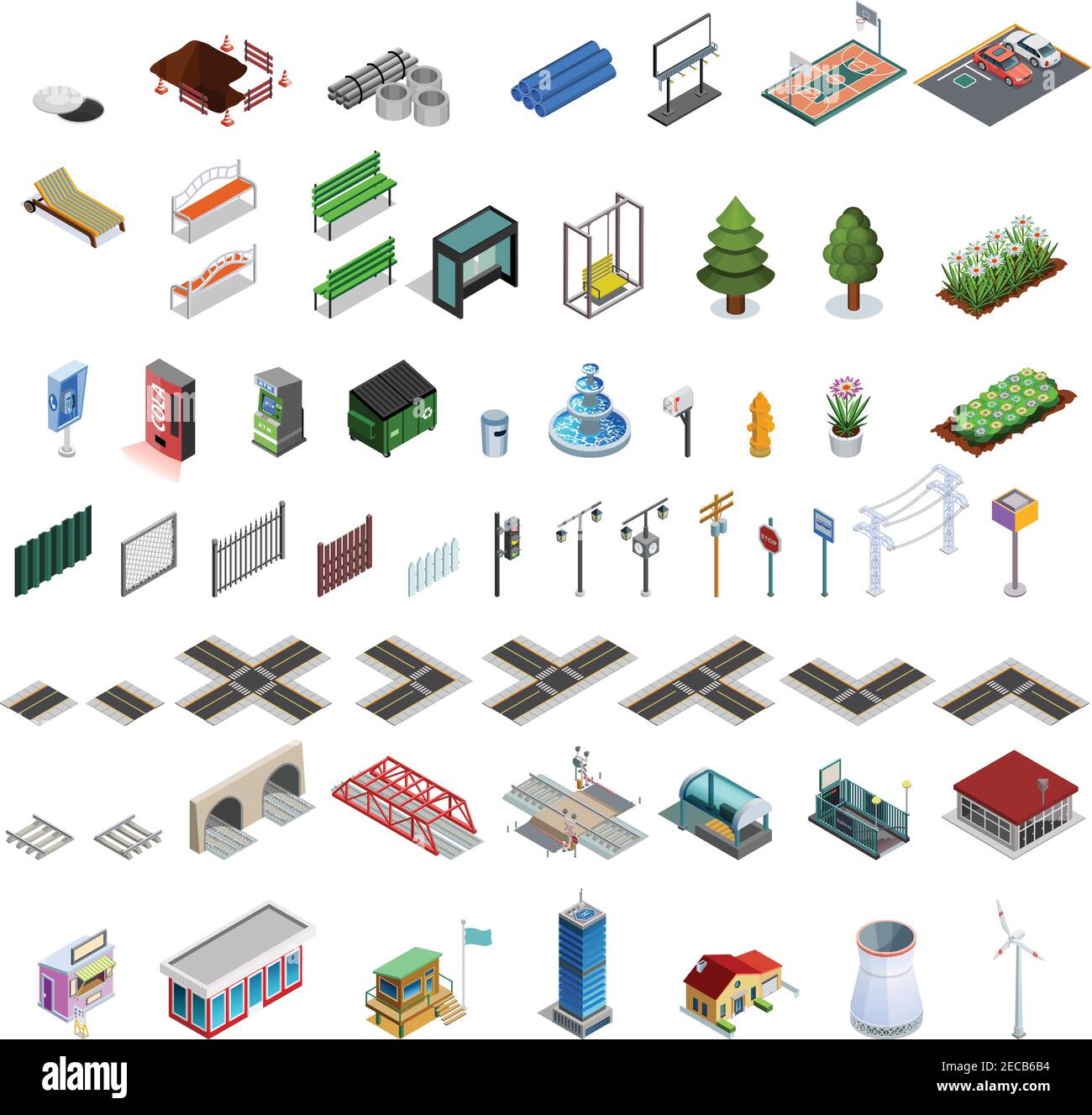 Modern City Infrastructure Isometric Elements Set Of Map Constructor Arcades Buildings Streets