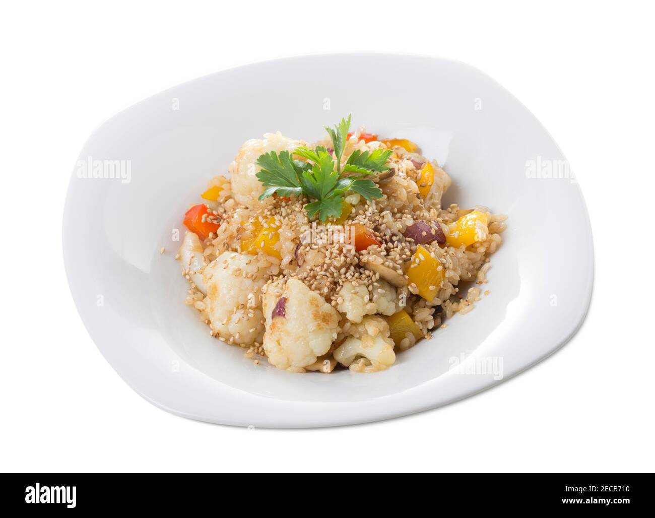 Rice with vegetables in japanese style. Isolated on a white background ...