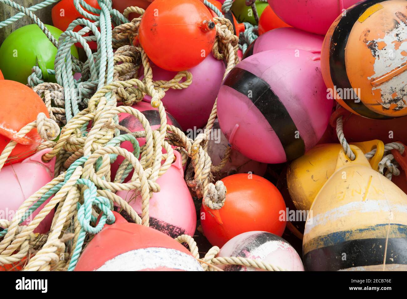 Collection of color buoys and ropes in bunch in different colors Stock ...