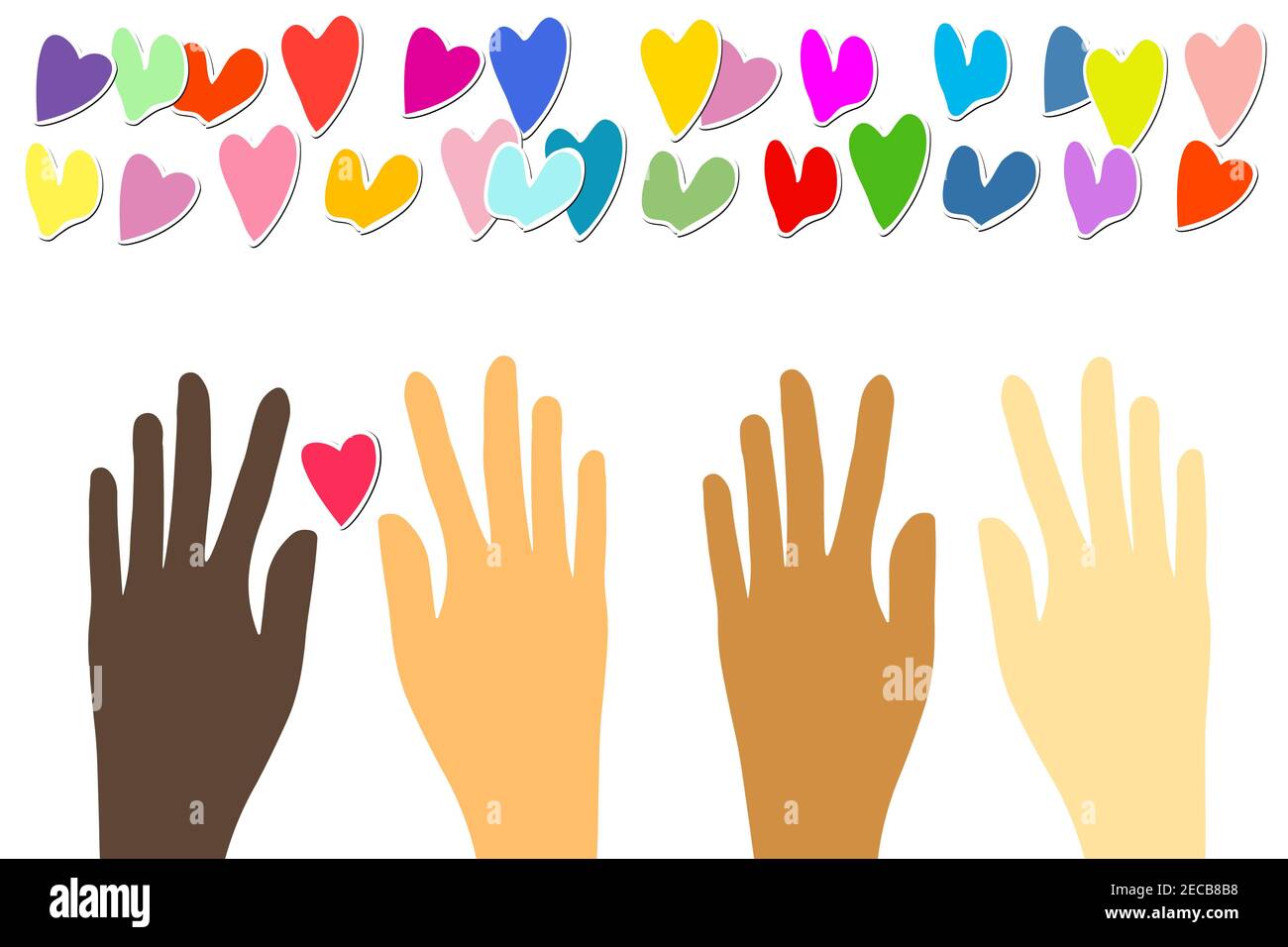 Hands and hearts. Template holiday pattern, vector illustration. People ...