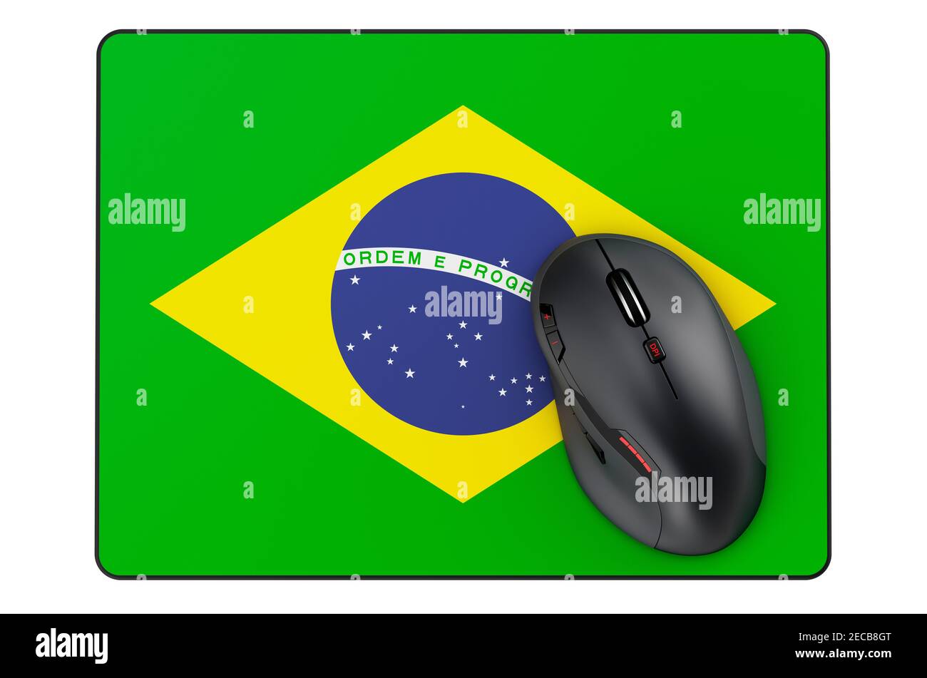Computer mouse and mouse pad with Brazilian flag, 3D rendering isolated ...