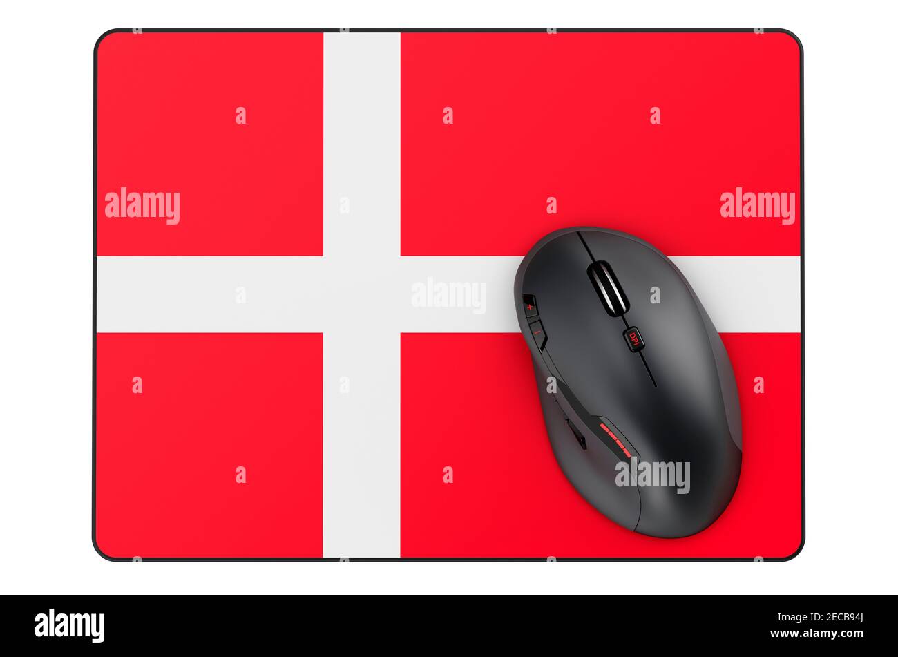 Computer mouse and mouse pad with Danish flag, 3D rendering isolated on ...