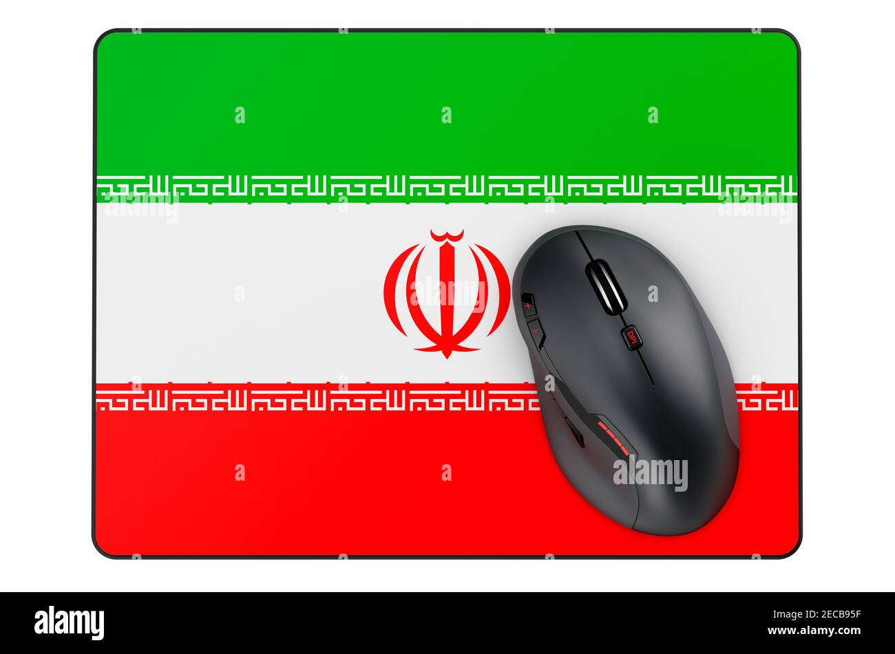 Computer mouse and mouse pad with Iranian flag, 3D rendering isolated ...
