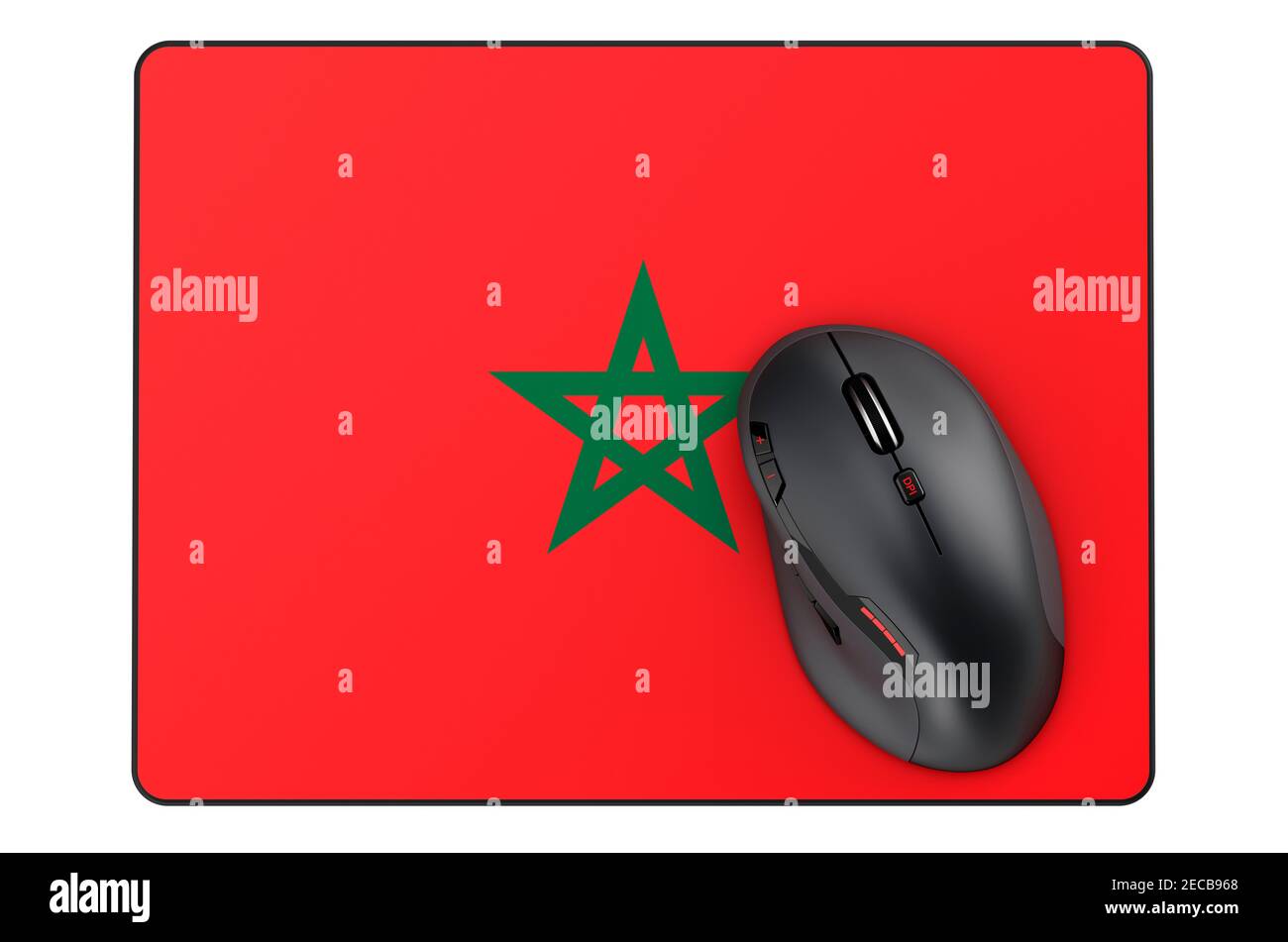 Computer mouse and mouse pad with Moroccan flag, 3D rendering isolated ...