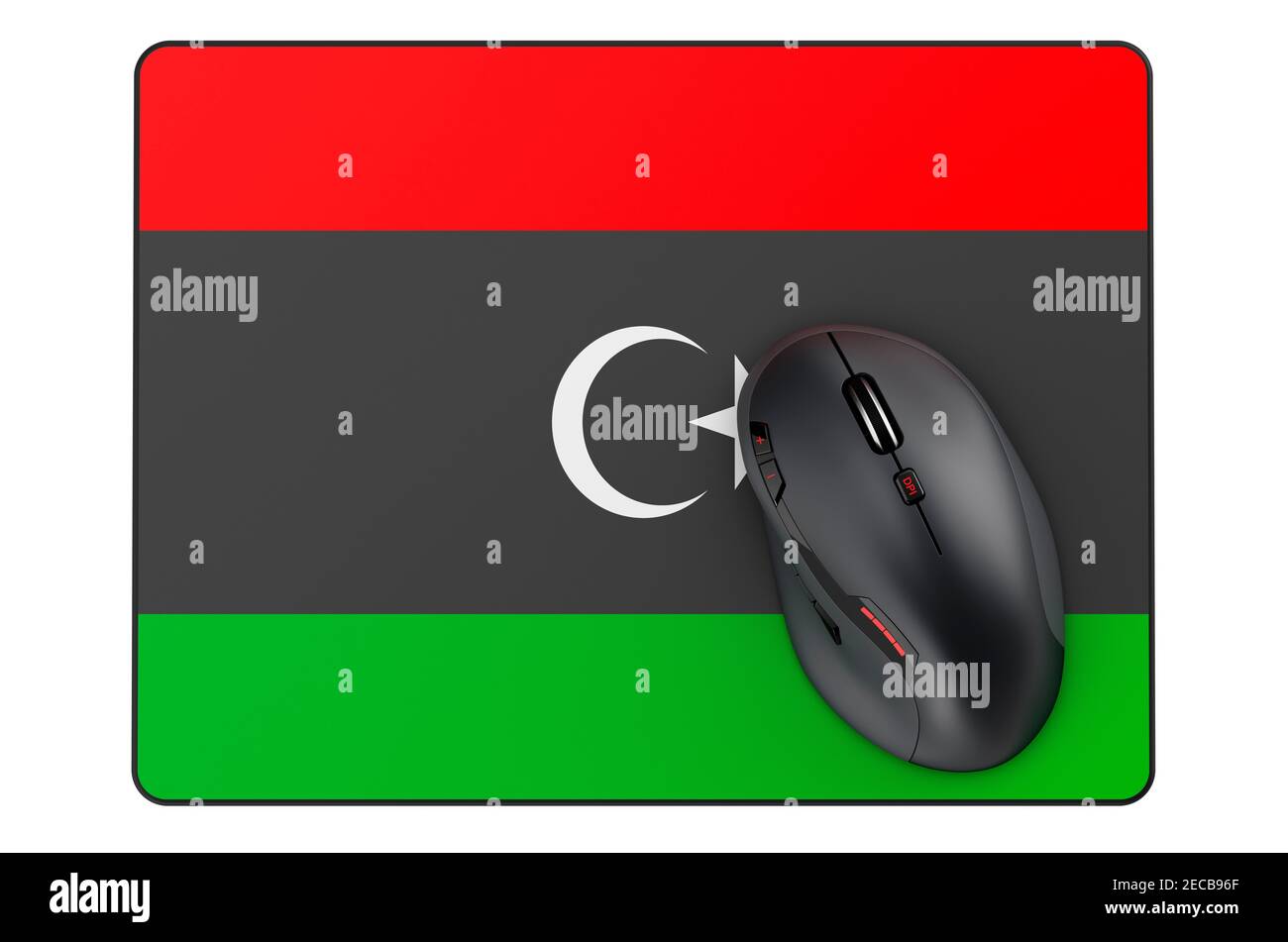Computer mouse and mouse pad with Libyan flag, 3D rendering isolated on ...