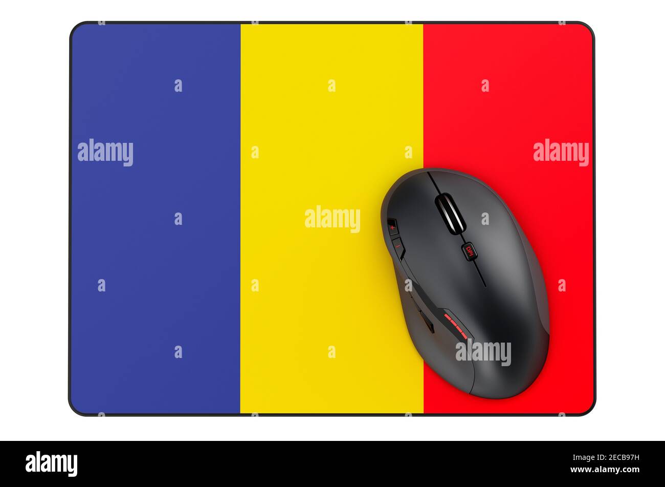 Computer mouse and mouse pad with Romanian flag, 3D rendering isolated ...