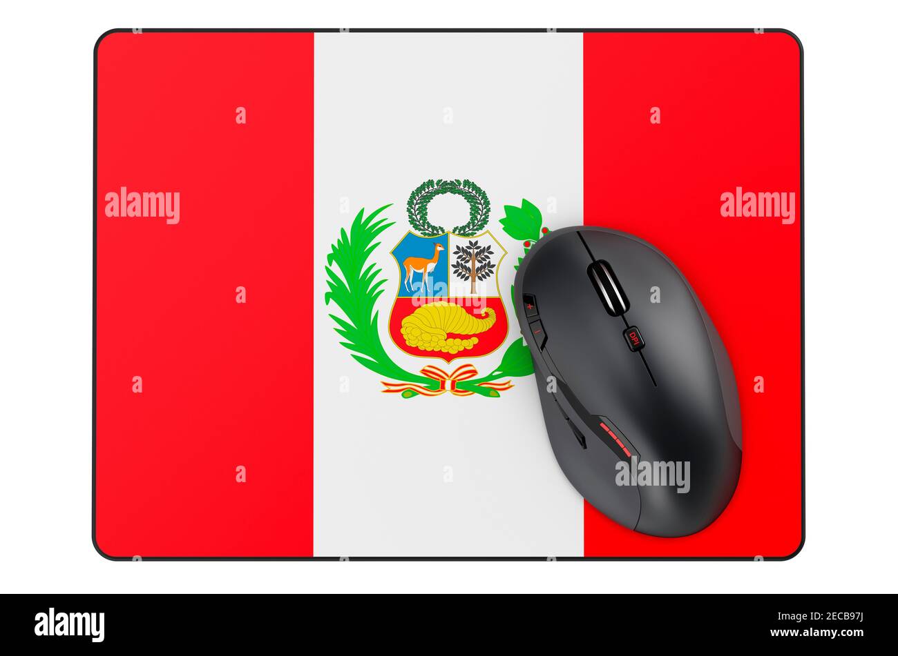 Computer mouse and mouse pad with Peruvian flag, 3D rendering isolated ...