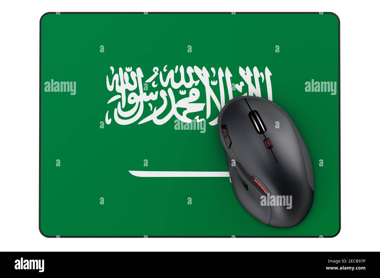 Computer mouse and mouse pad with Saudi Arabian flag, 3D rendering ...