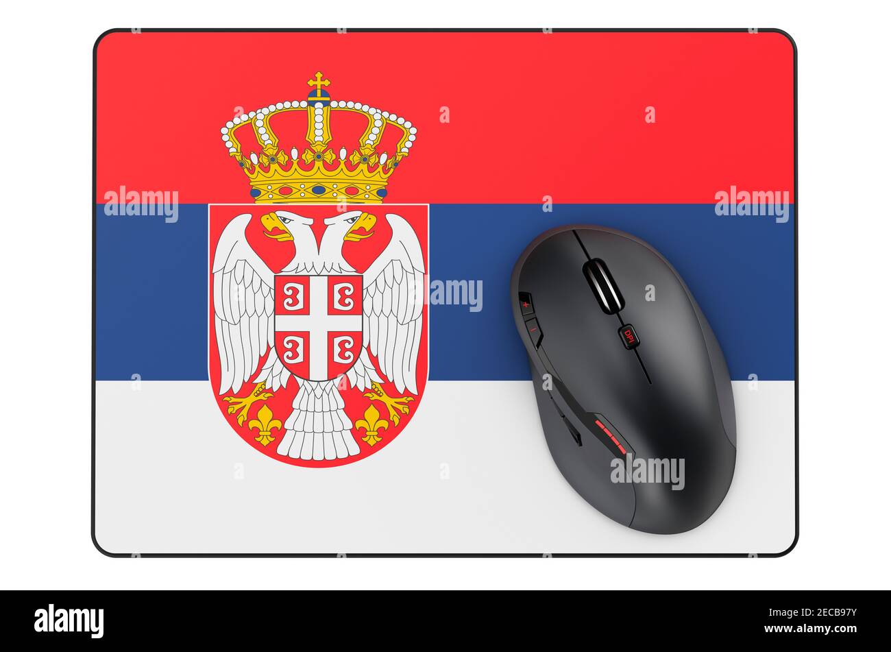 Computer mouse and mouse pad with Serbian flag, 3D rendering isolated ...