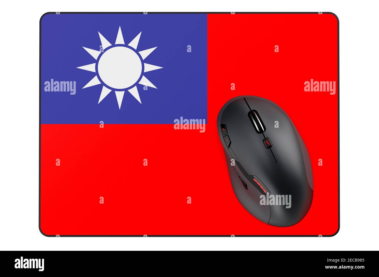Computer mouse and mouse pad with Taiwanese flag, 3D rendering isolated ...