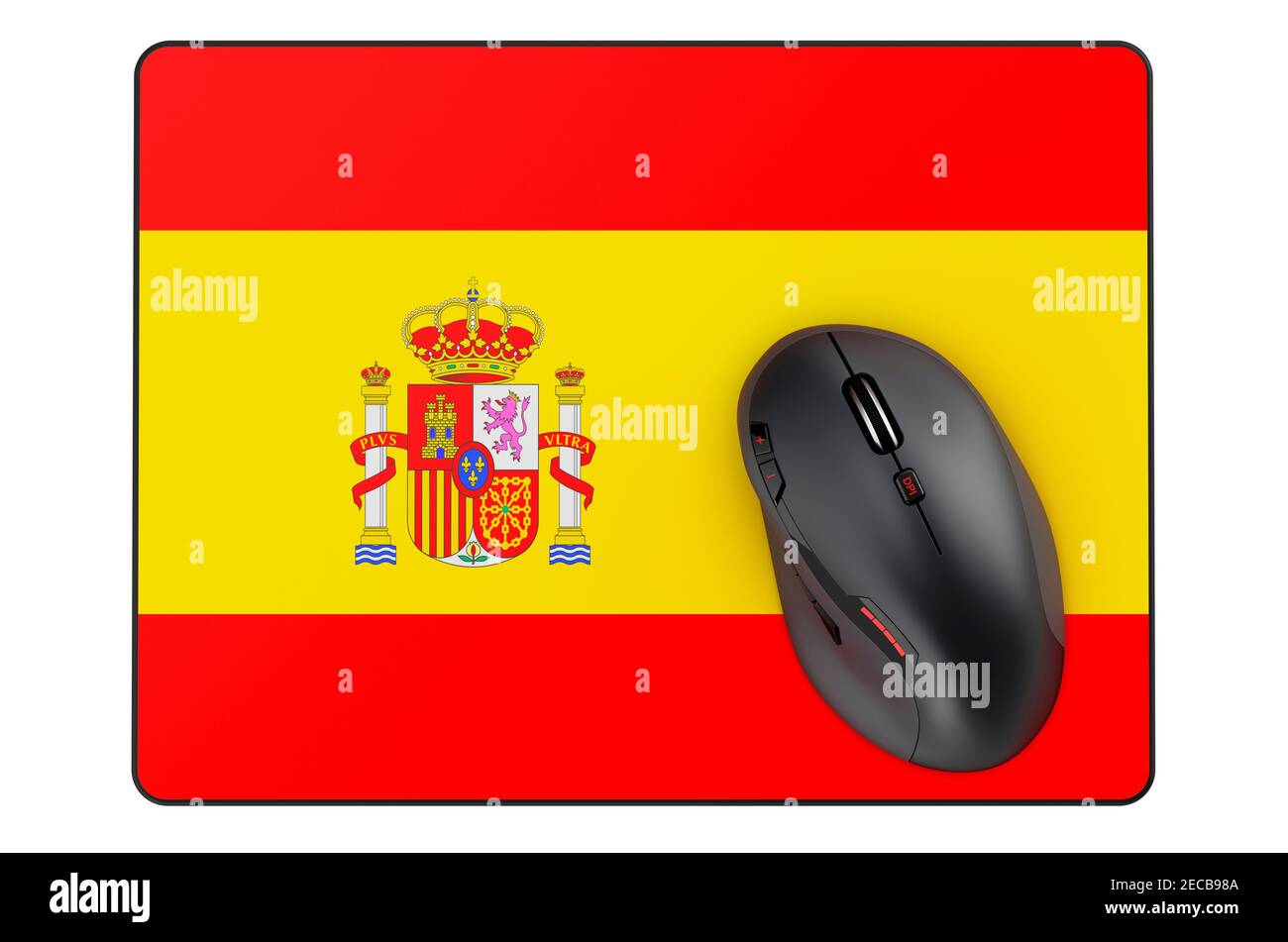 Computer mouse and mouse pad with Spanish flag, 3D rendering isolated ...