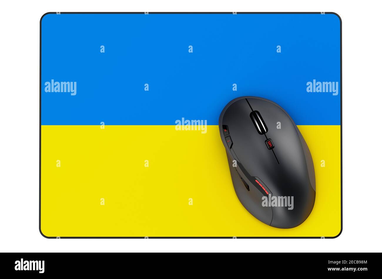 Computer mouse and mouse pad with Ukrainian flag, 3D rendering isolated ...
