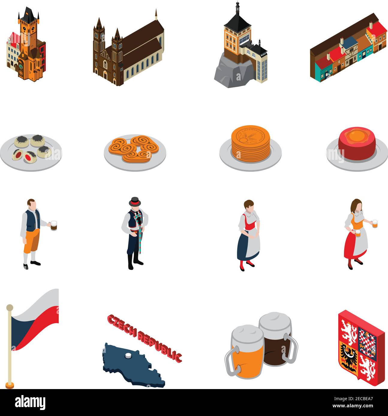 Czech republic national cultural symbols isometric icons collection ...