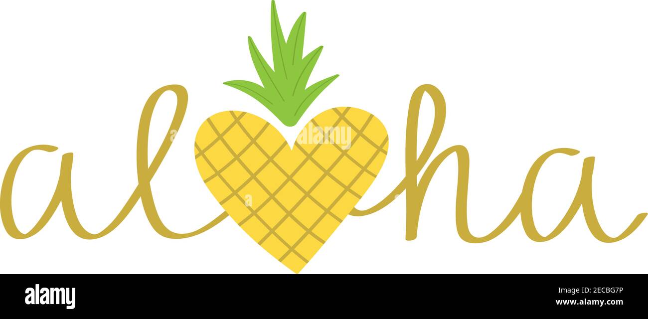 Aloha pineapple vector hand drawn illustration. Gold aloha summer ...