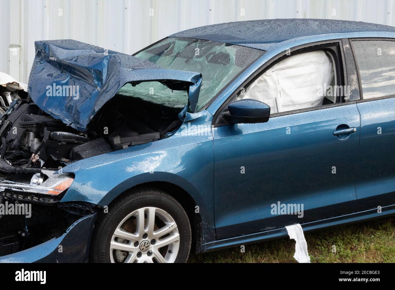 Crashed car after the accident during the daytime Stock Photo - Alamy