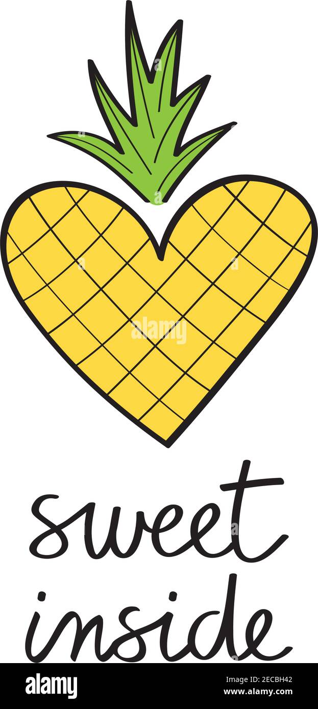 Sweet inside pineapple vector hand drawn illustration. Black sweet ...